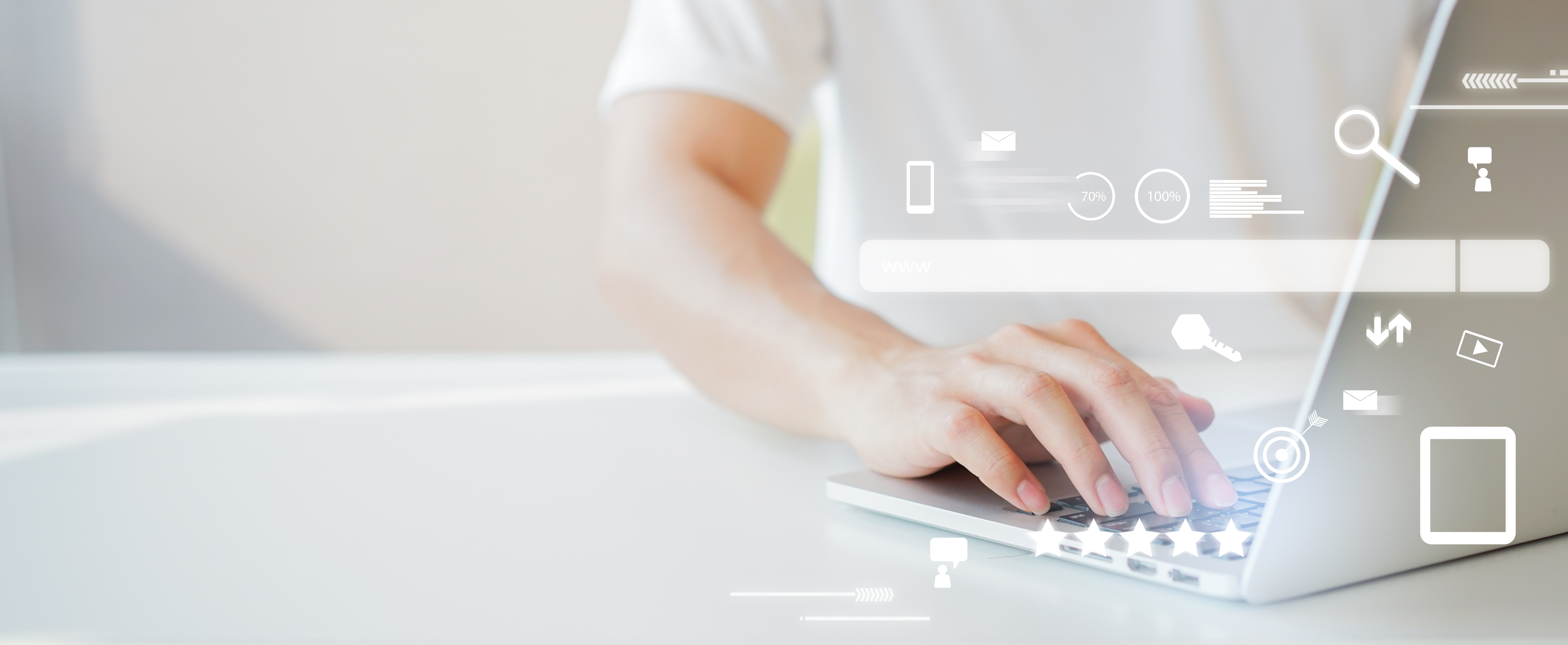 close up woman hand type on keyboard laptop to use search engine ...